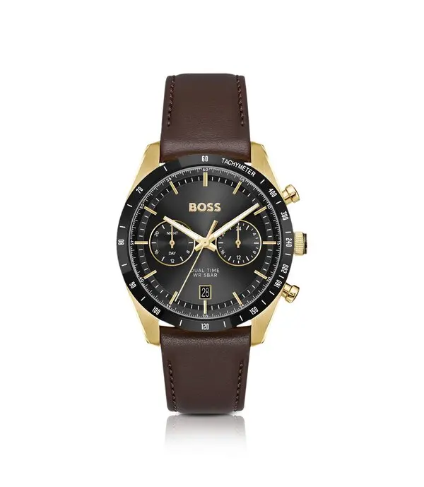 BOSS Tourmaster Gold-tone Watch With Brown Leather Strap - Assorted Pre Pack