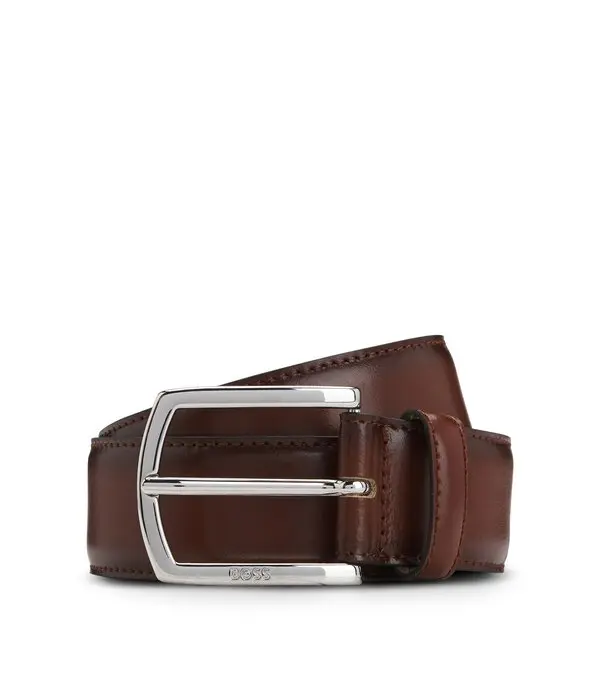 BOSS Italian-leather Belt With Logo Buckle - Brown
