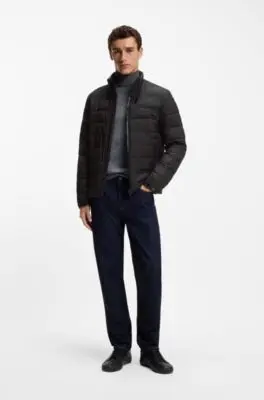 BOSS Quilted Stand Collar Zip-up Padded Jacket - Black
