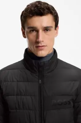 BOSS Quilted Stand Collar Zip-up Padded Jacket - Black