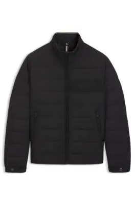 BOSS Quilted Stand Collar Zip-up Padded Jacket - Black
