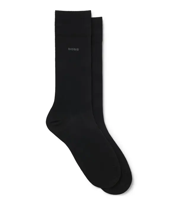 BOSS Two-pack Of Mercerized Cotton Blend Regular-length Socks - Black
