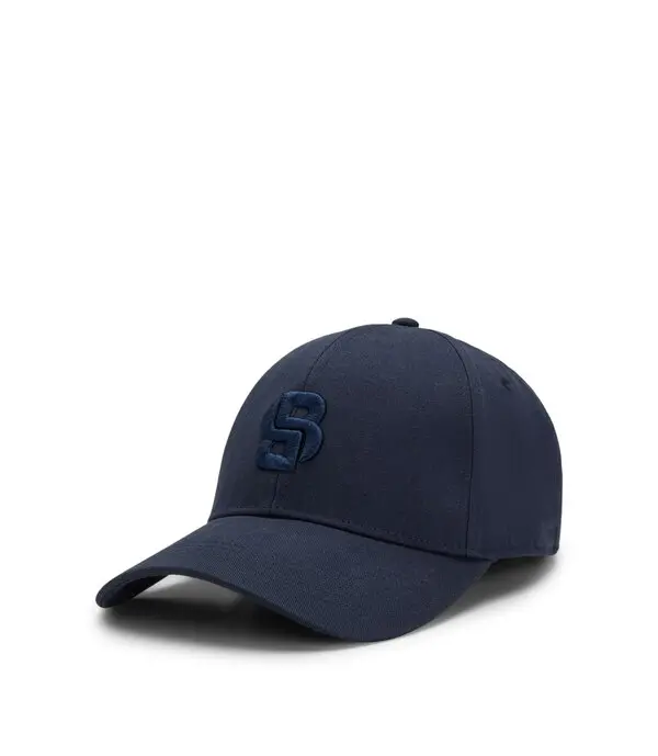 BOSS Cotton-twill Cap With Embroidered Double B Monogram - Dark Blue