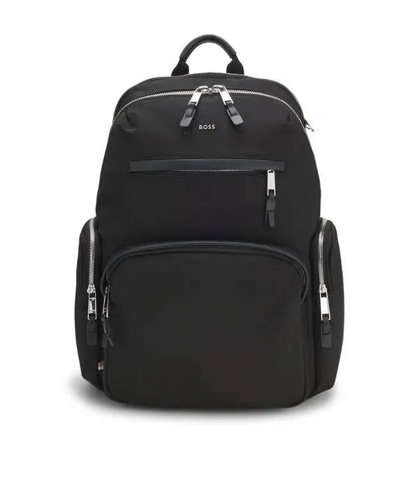 BOSS Multi-pocket Backpack With Leather Trim - Black