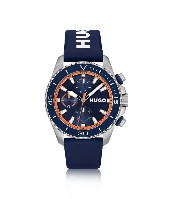 Hugo Dive Logo-strap Watch With Silicone-inlay Bezel