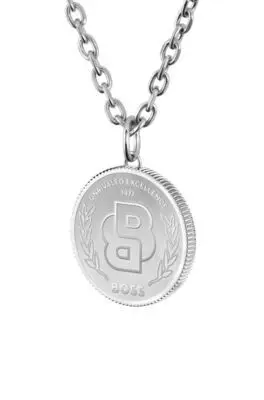 BOSS Silver-tone Necklace With Double B Monogram Medallion