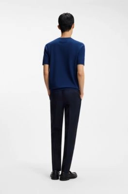 Hugo Slim-fit Knit T-shirt With Embroidered Logo - Light Blue