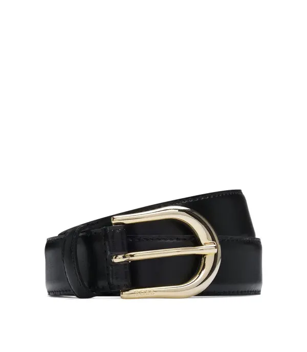 BOSS Italian Leather Belt With Gold-tone Buckle - Black