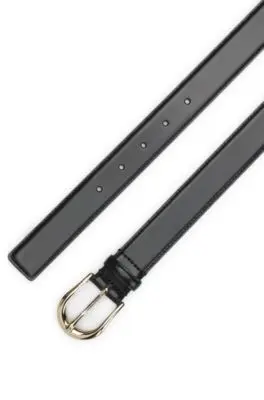 BOSS Italian Leather Belt With Gold-tone Buckle