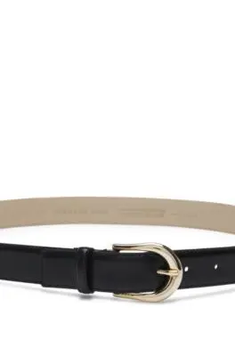 BOSS Italian Leather Belt With Gold-tone Buckle