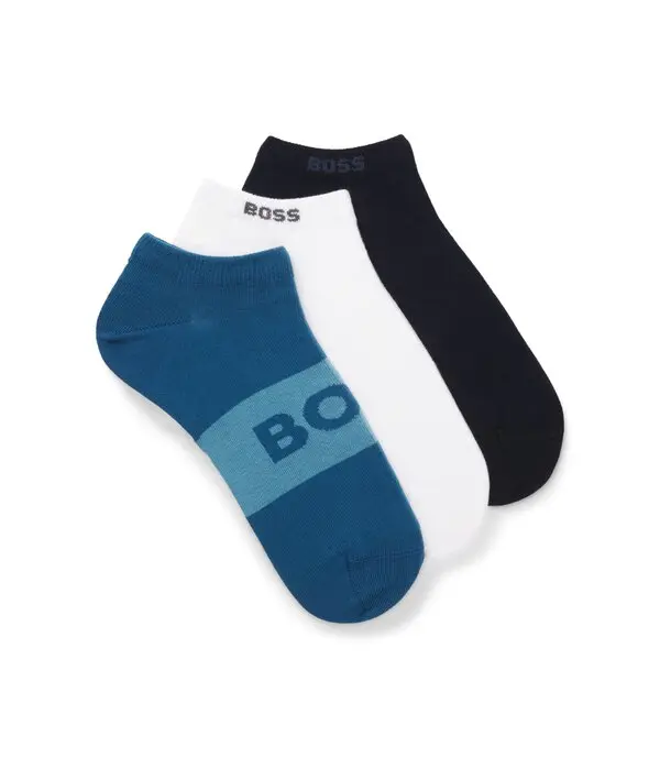 BOSS Three-pack Of Cotton-blend Ankle Socks - Blue