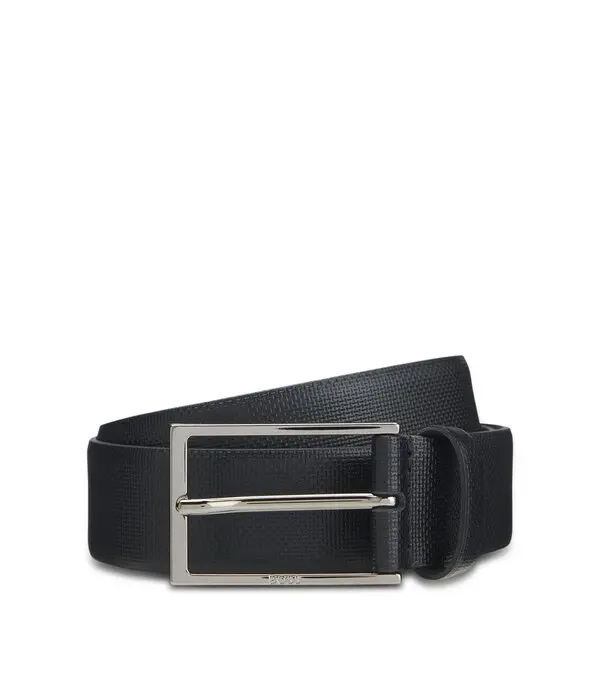 BOSS Italian Leather Belt With Printed Texture And Pin Buckle - Black