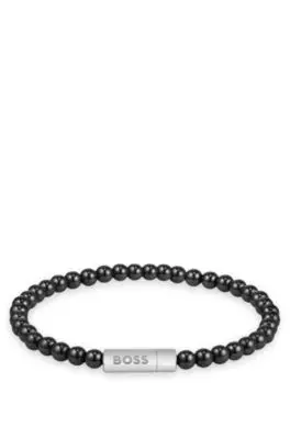 BOSS Jewelry Cuff With Onyx Beads And Logo Closure