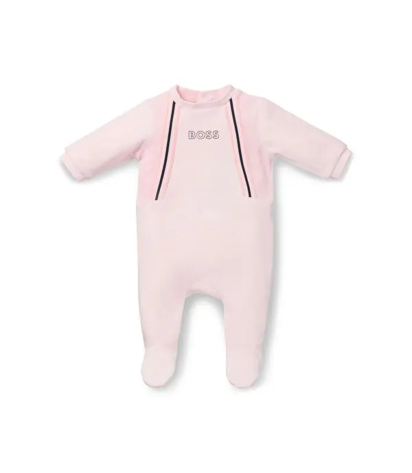 BOSS Baby Sleepsuit In Velvet With Logo - Light Pink