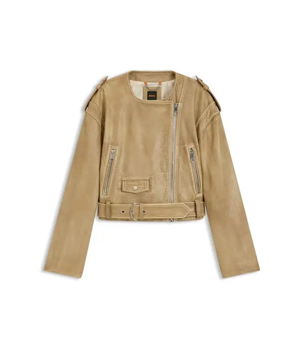 BOSS Grained-leather Biker Jacket