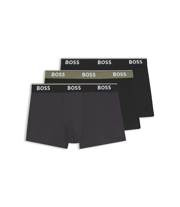 BOSS Three-pack Of Logo-waistband Trunks In Stretch Cotton - Patterned