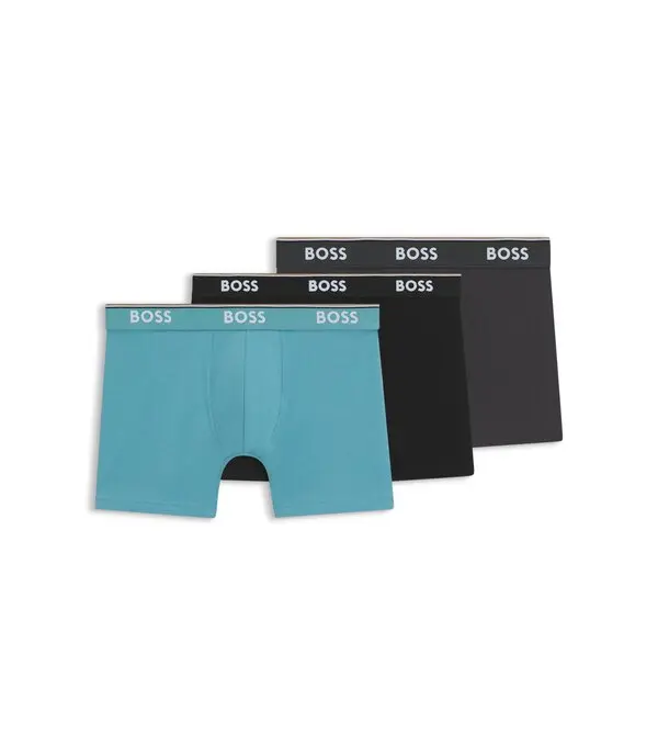 BOSS Three-pack Of Logo-waistband Boxer Briefs In Stretch Cotton - Patterned