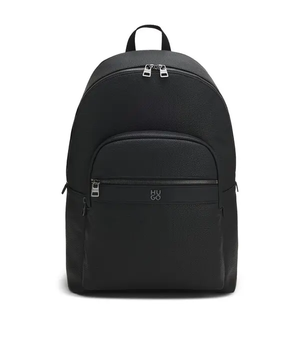 Hugo Grained Backpack With Stacked-logo - Black