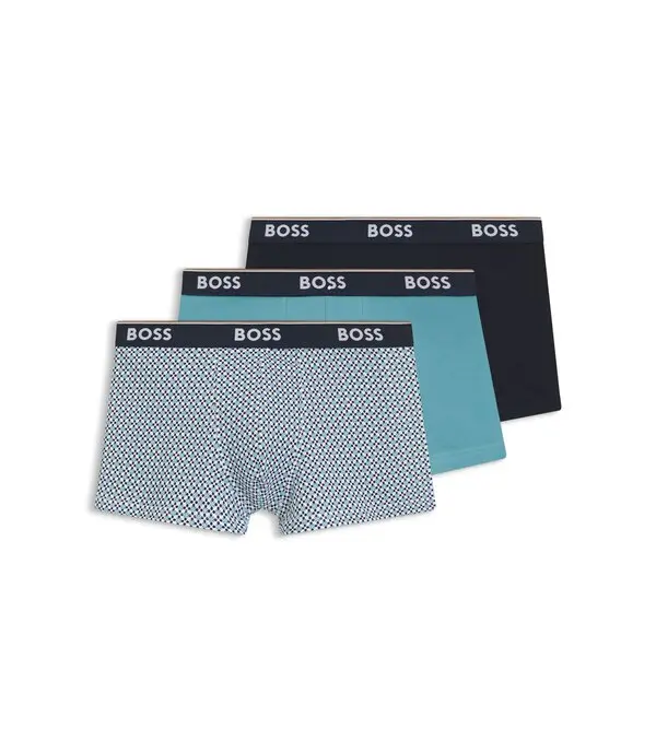 BOSS Three-pack Of Logo-waistband Trunks In Stretch Cotton - Patterned