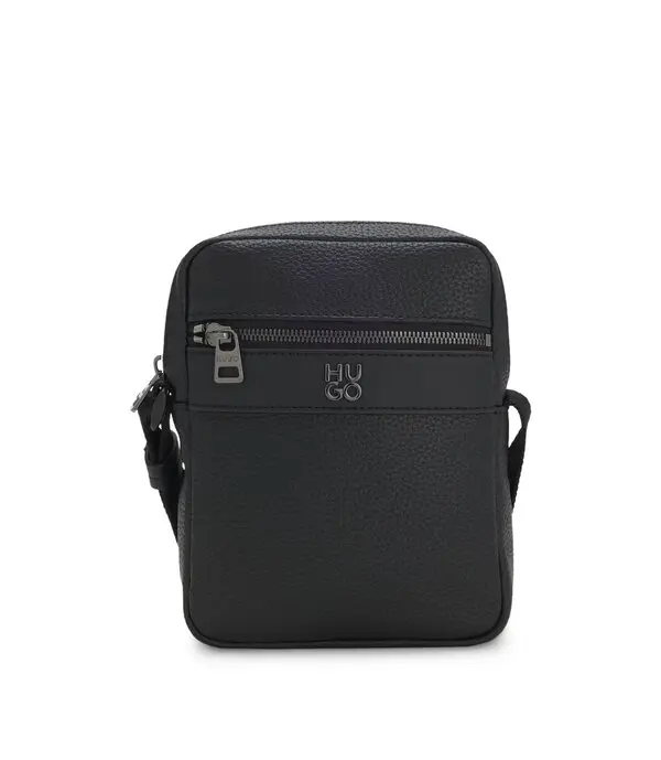 Hugo Grained Reporter Bag With Stacked-logo Trim - Black