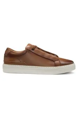 BOSS Gary Brushed Leather Sneakers With Elastic Laces - Brown