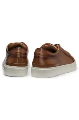 BOSS Gary Brushed Leather Sneakers With Elastic Laces - Brown