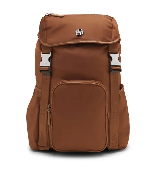 BOSS Twill Backpack With Double B Monogram - Brown