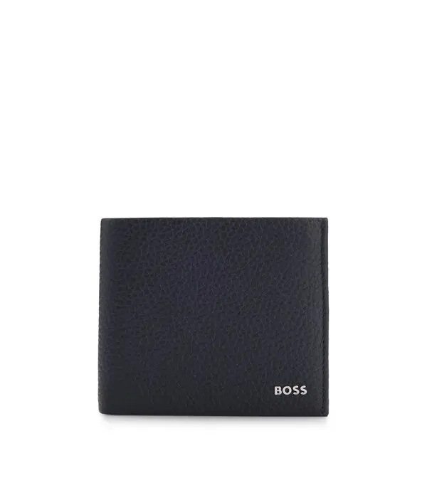 BOSS Grained-leather Wallet With Logo Lettering - Dark Blue