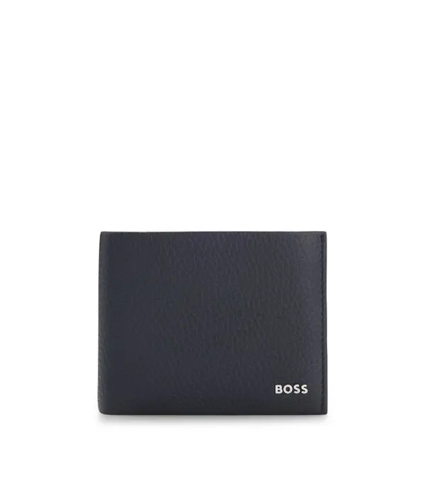 BOSS Logo-lettering Card Holder In Italian Leather - Dark Blue
