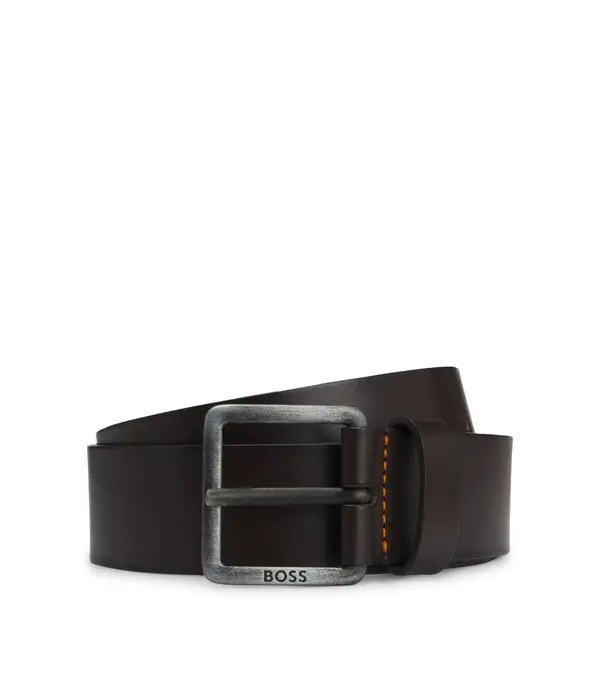 BOSS Leather Belt With Logo Buckle - Dark Brown