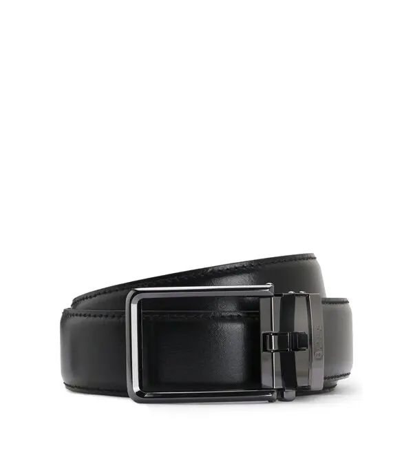 BOSS Italian Leather Automatic Belt With Engraved Keeper - Black