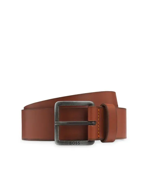 BOSS Leather Belt With Engraved Logo Buckle - Brown