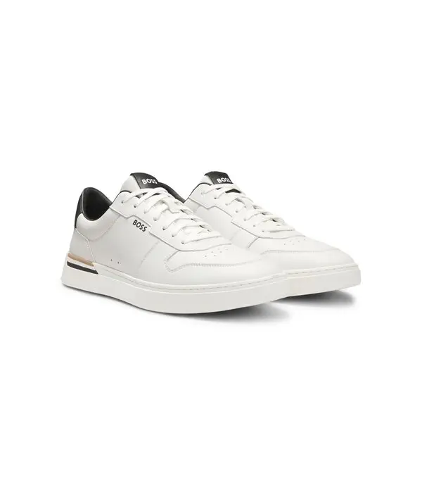 BOSS Leather Trainers With Logo Detail - White