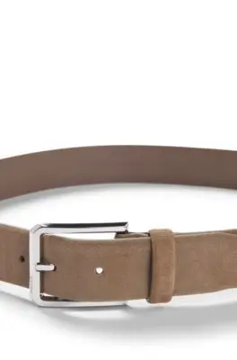 BOSS Suede Belt With Silver-tone Buckle - Beige