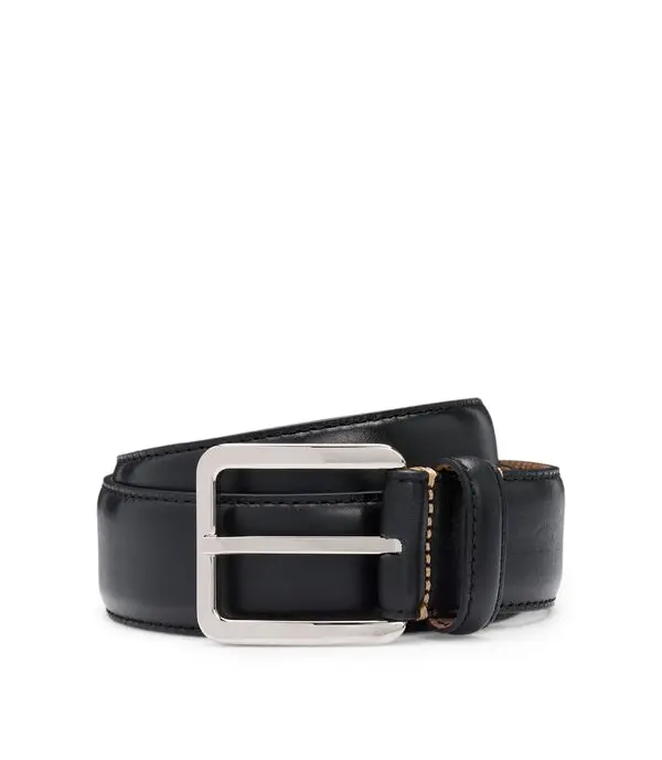 BOSS Leather Belt With Contrast Stitching - Black