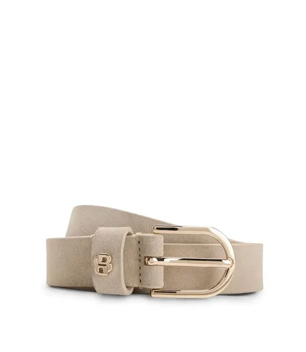 BOSS Suede Belt With Monogram - Light Beige