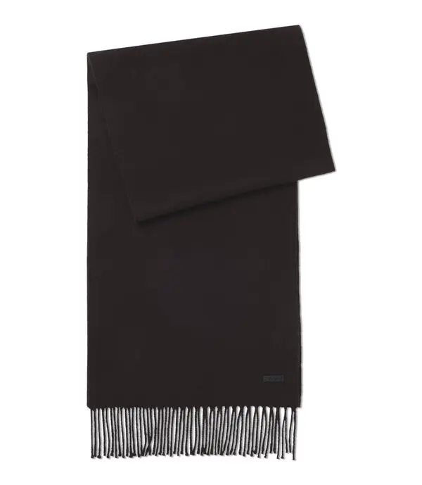 BOSS Wool Scarf With Faux-leather Logo Patch - Dark Brown