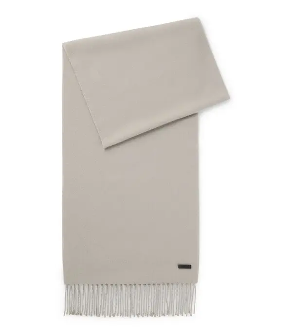 BOSS Wool Scarf With Faux-leather Logo Patch - Light Brown