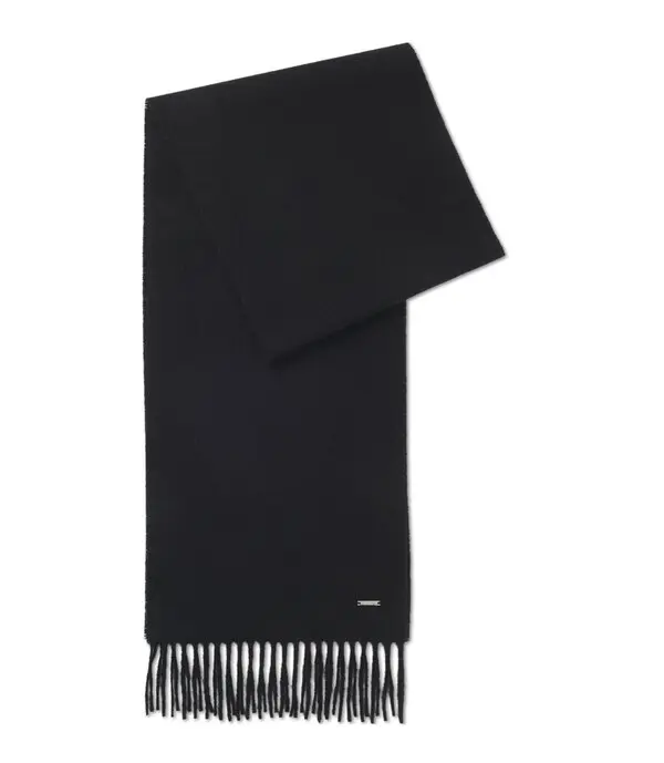 BOSS Cashmere Scarf With Twisted Fringes - Black