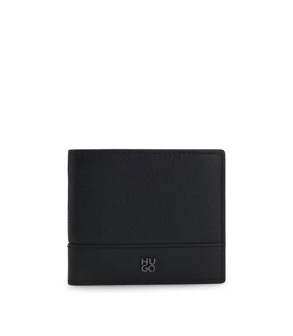 Hugo Leather Billfold Wallet With Stacked-logo Trim - Black