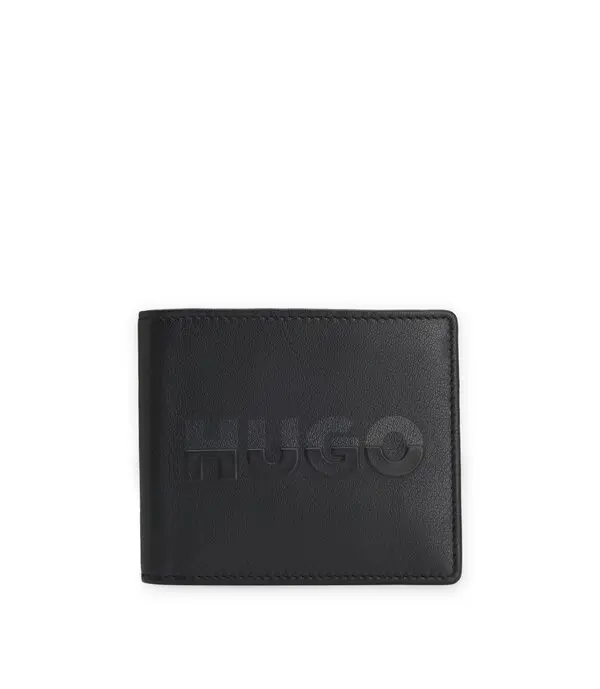 Hugo Split-logo Wallet In Matte Leather - Black