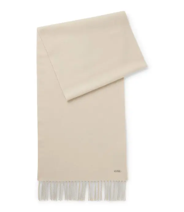 BOSS Logo-rivet Scarf In Wool - Light Beige