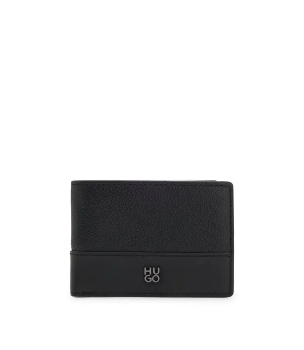 Hugo Leather Wallet With Stacked-logo Trim - Black