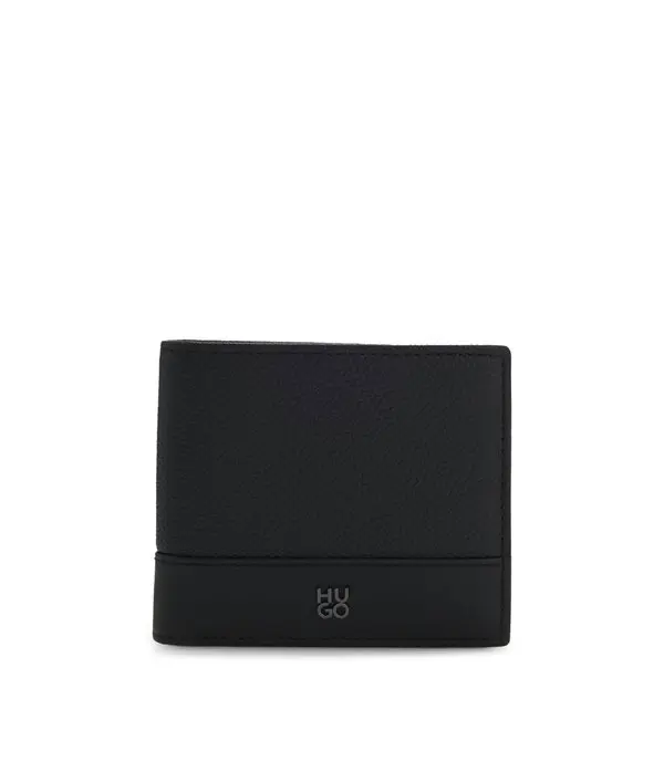 Hugo Leather Folding Wallet With Stacked-logo Trim - Black