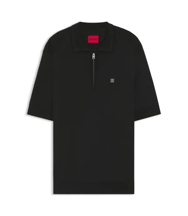 Hugo Zip-neck Knit Polo With Jacquard Details