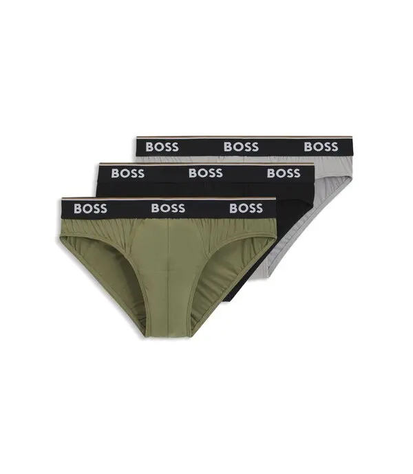 BOSS Three-pack Of Logo-waistband Briefs In Stretch Cotton - Patterned