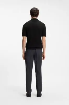 Hugo Knit Polo Sweater With Covered Placket - Black