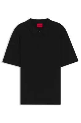 Hugo Knit Polo Sweater With Covered Placket - Black