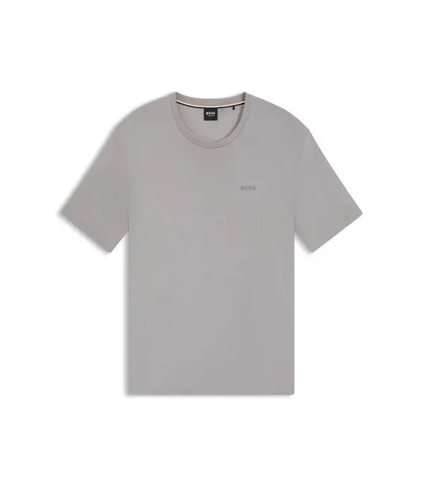 BOSS Embroidered-logo Pyjama T-shirt In Stretch Jersey - Light Grey