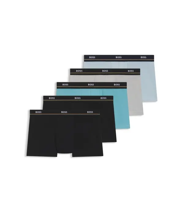 BOSS Five-pack Of Stretch-cotton Trunks With Logo Waistbands - Patterned